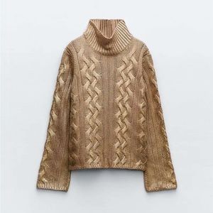 Zara | Sweaters | Zara Gold Foil Sweater | Poshmark